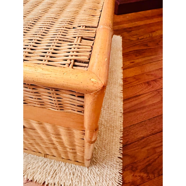 1980s Vintage Tan Rattan Trunk With Bamboo Trim | Chairish