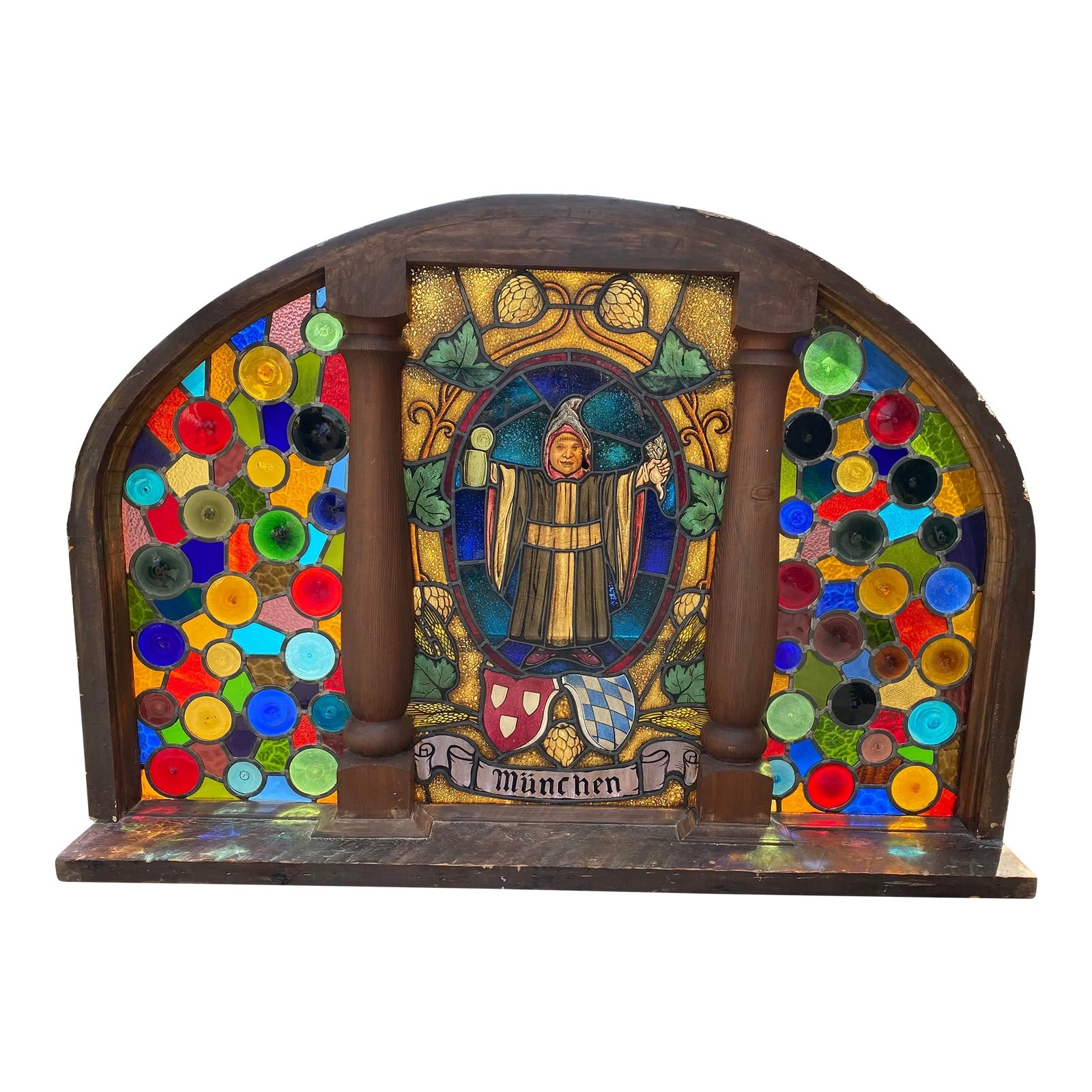 1930s Stained Glass Roundel Windows Featuring Monk City Coat of Arms in ...
