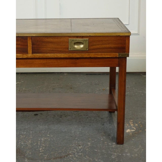 Vintage Military Campaign Style Coffee Table In Brown Aged Leather Chairish