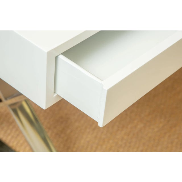 John Stuart Restored 2 Drawer White Lacquered Wood Campaign Desk With X ...