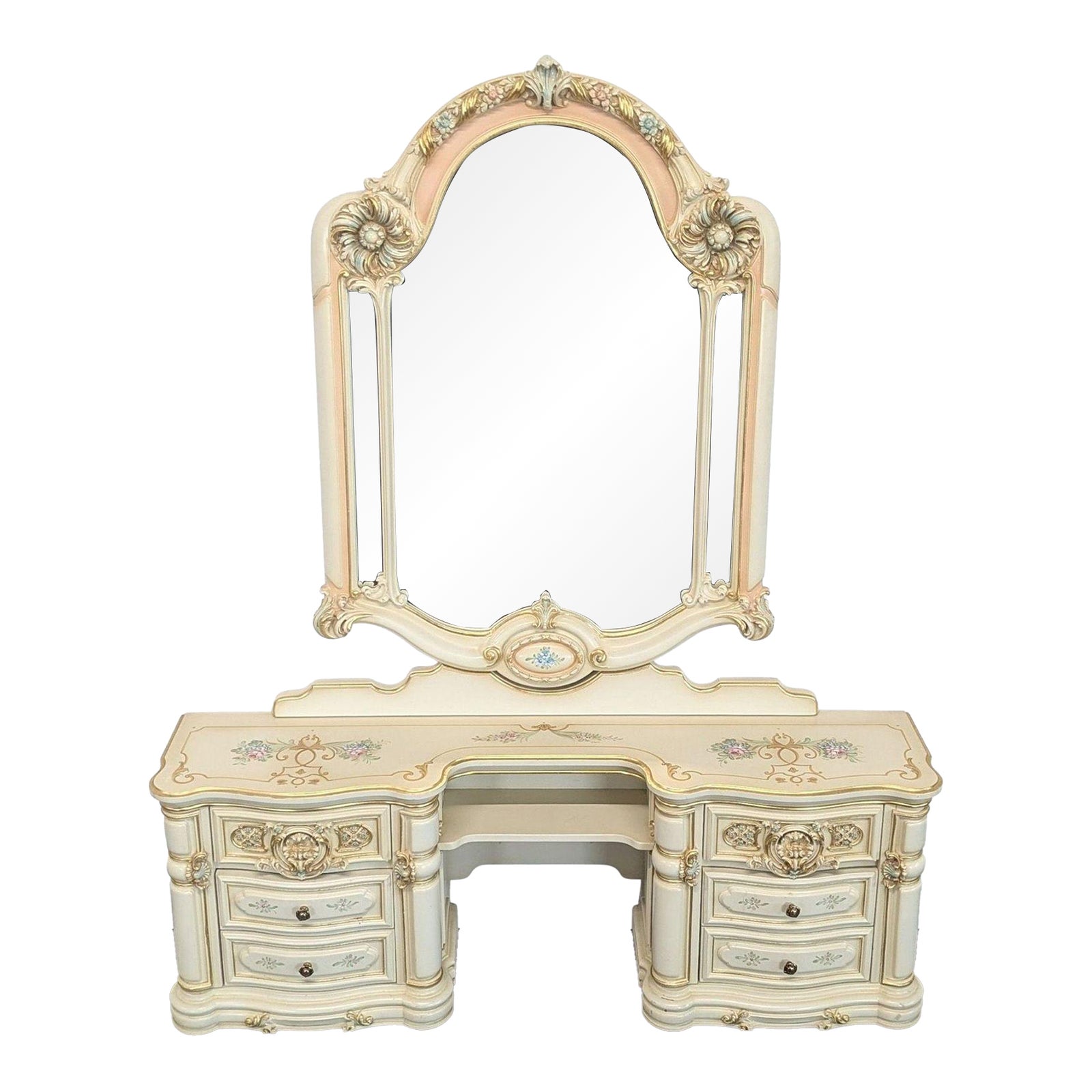 Elegant Vintage Provincial Rococo Style Vanity With Mirror and Hand ...