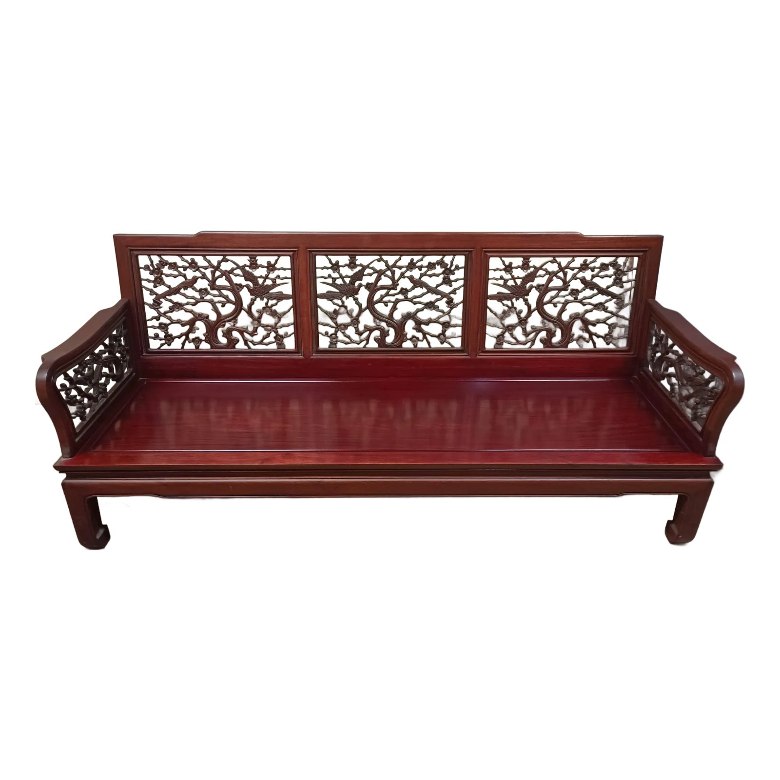 1970s Antique Hand Carved Chinese Rosewood Sofa | Chairish