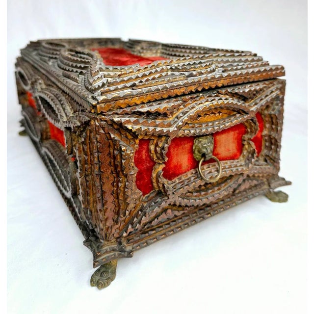 Mid 19th Century Victorian Era Tramp Art Chip Carved Trunk/ Box With ...