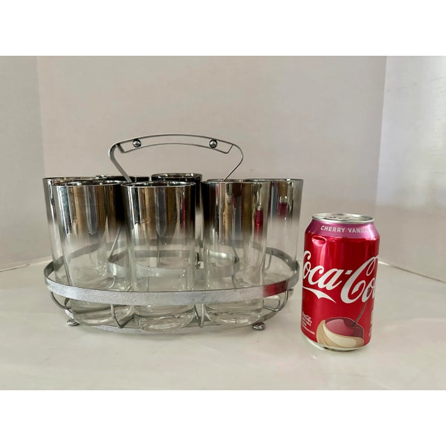 Dorthy Thrope Style MCM Mercury Fade Glasses and Caddy Set of 8 | Chairish