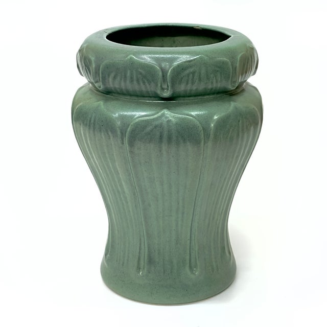 Arts & Crafts Style Sage Green Ceramic Vase With Leaf Motif by Haeger ...
