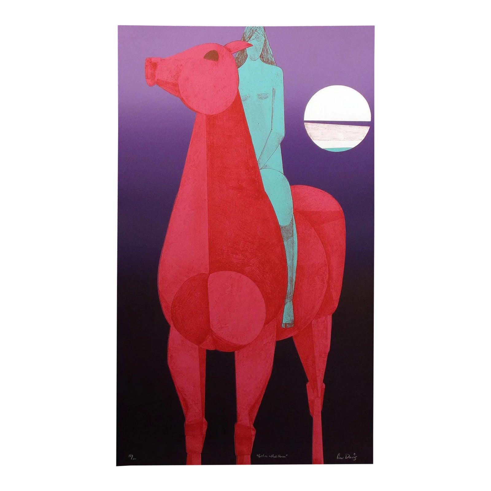 Contemporary Lew Davis "Girl on a Red Horse" Signed & Numbered ...