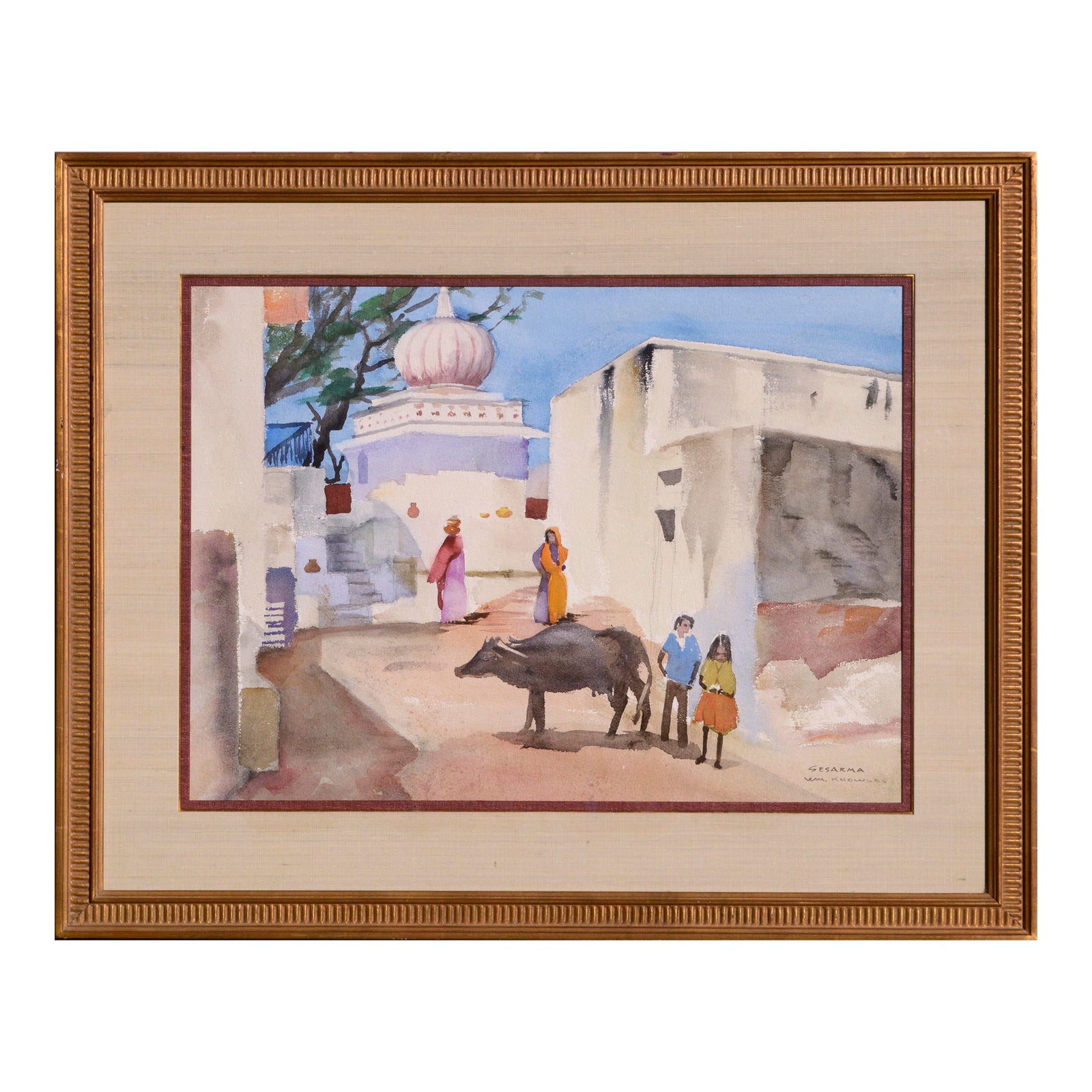 "Sesarma" Colorful Village Scene With Figures and Cow, Large-Scale ...