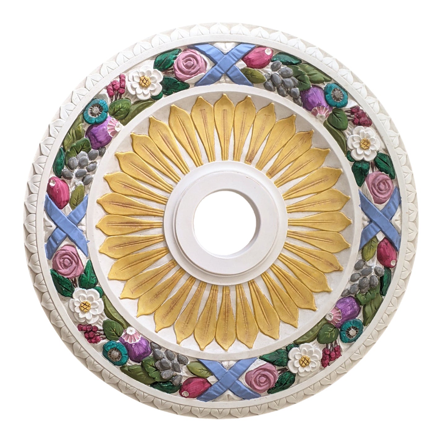 Vintage Hand Painted Multi Color Ceiling Medallion | Chairish