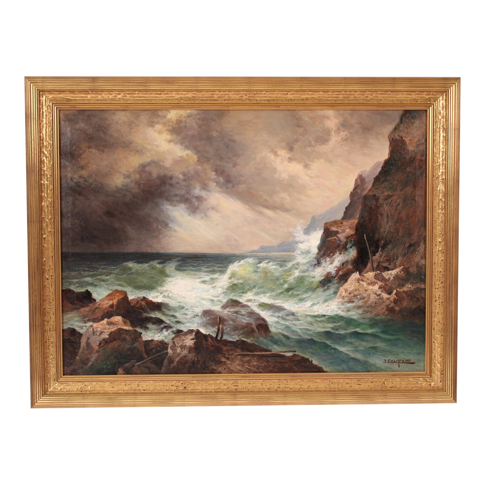 Large Coastal Seascape Painting by John Califano (1862-1946) | Chairish