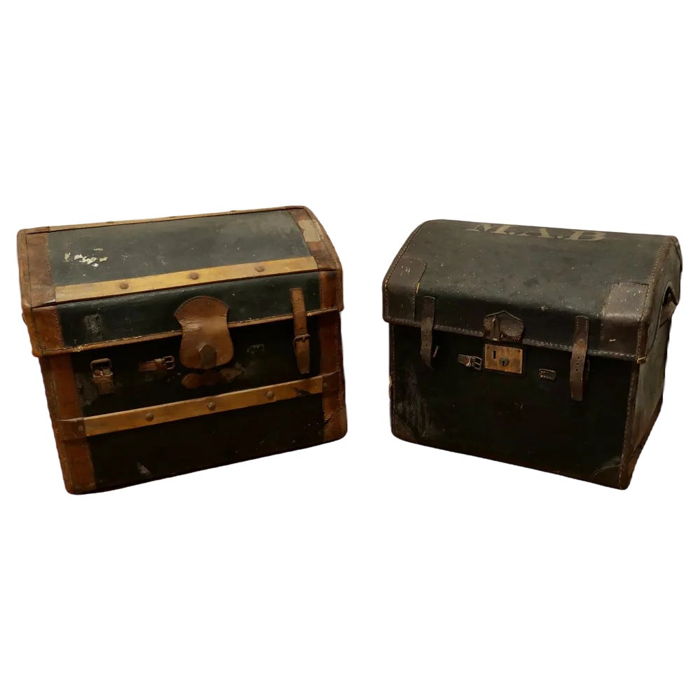 Victorian Canvas and Leather Dome Top Travel Trunks, 1880s, Set of 2 ...