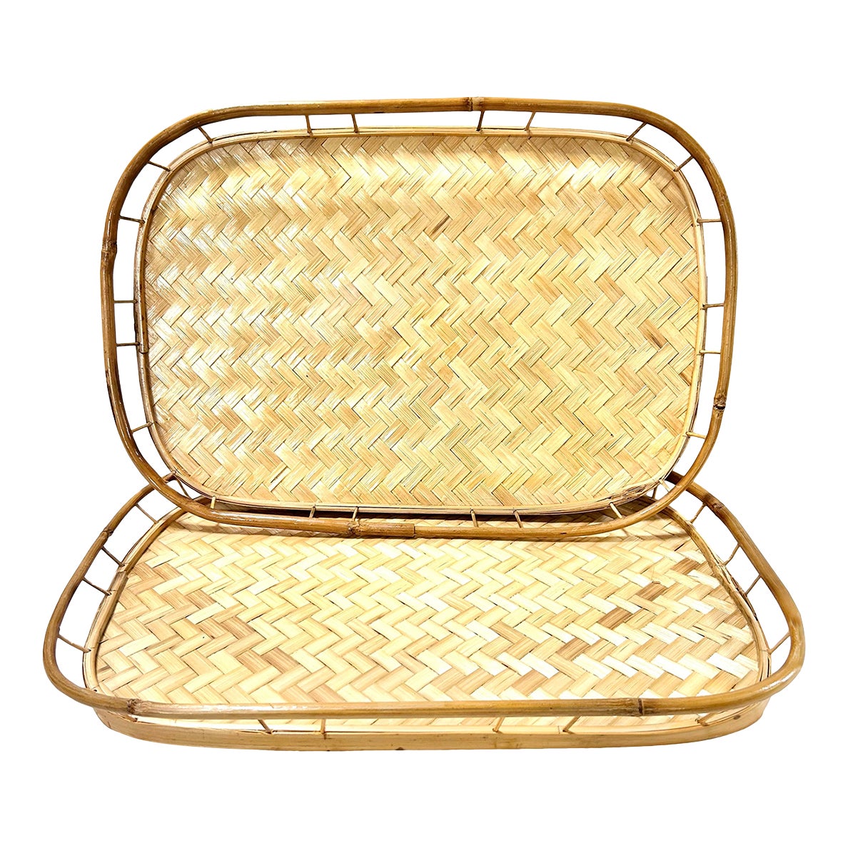 Vintage Rattan & Bamboo Tiki Boho Woven Trays - A Set of 2 | Chairish
