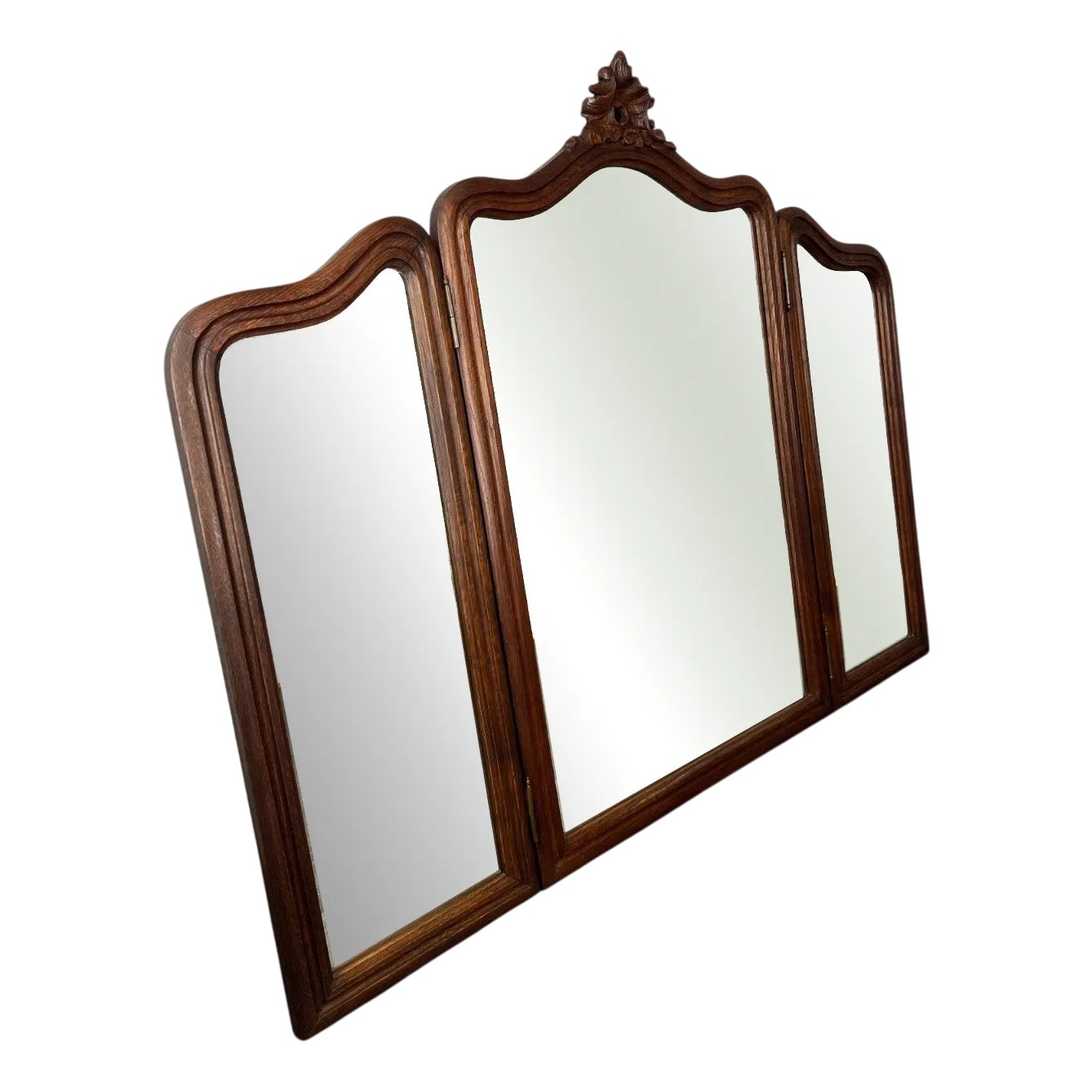 Antique French Rocaille Triple Panel Wall Mirror in Oak | Chairish
