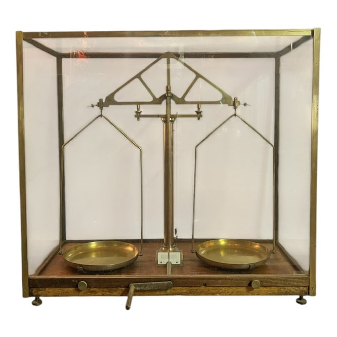 Large Antique Brass and Glass Apothecary Science Balance Scale from A.L ...