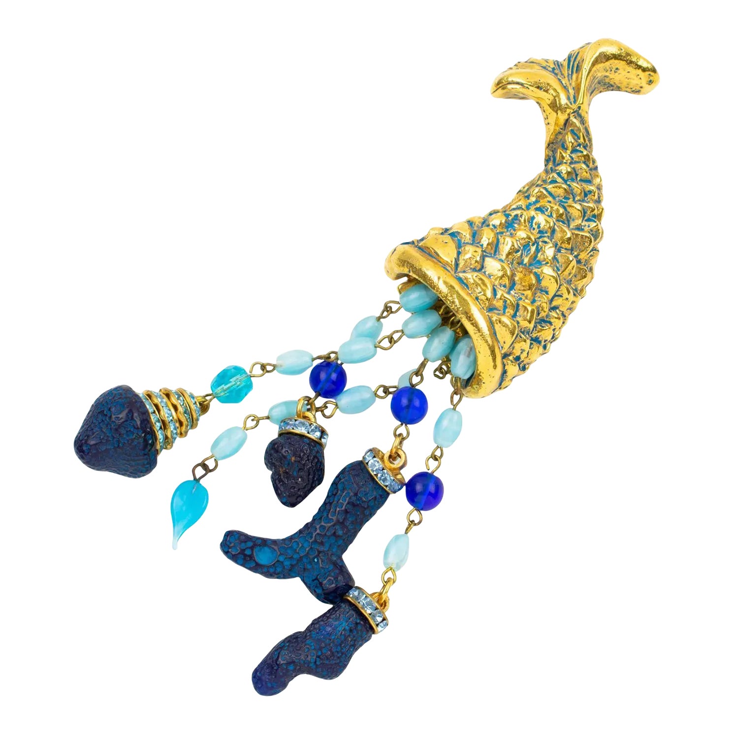 Kalinger Gilded Resin Pin Brooch Horn of Plenty with Blue Jeweled ...