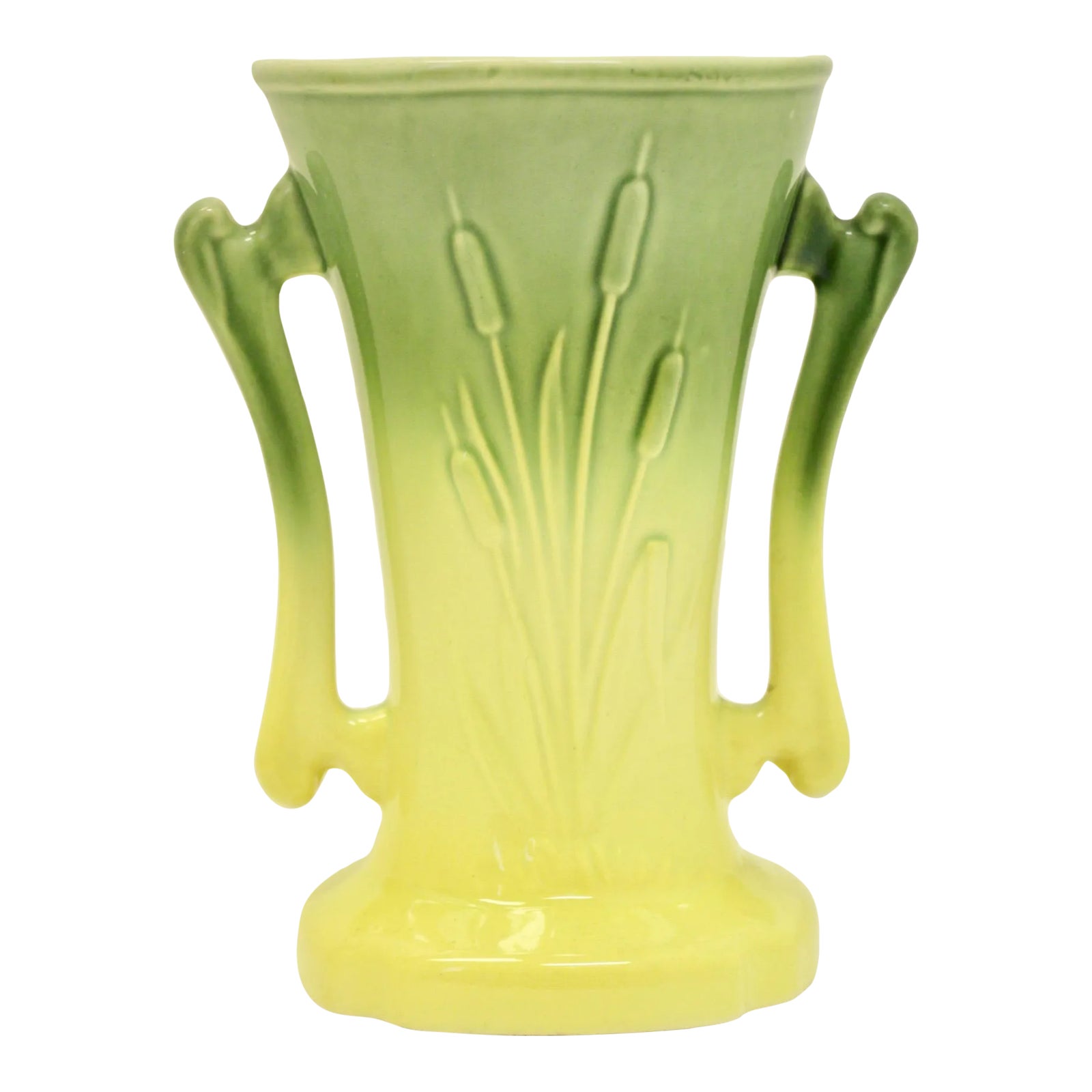 1950's Cameron Clay Pottery Handled Cattail Vase | Chairish