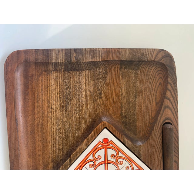 Vintage Wood & Ceramic Tile Cheese Board / Charcuterie Set | Chairish