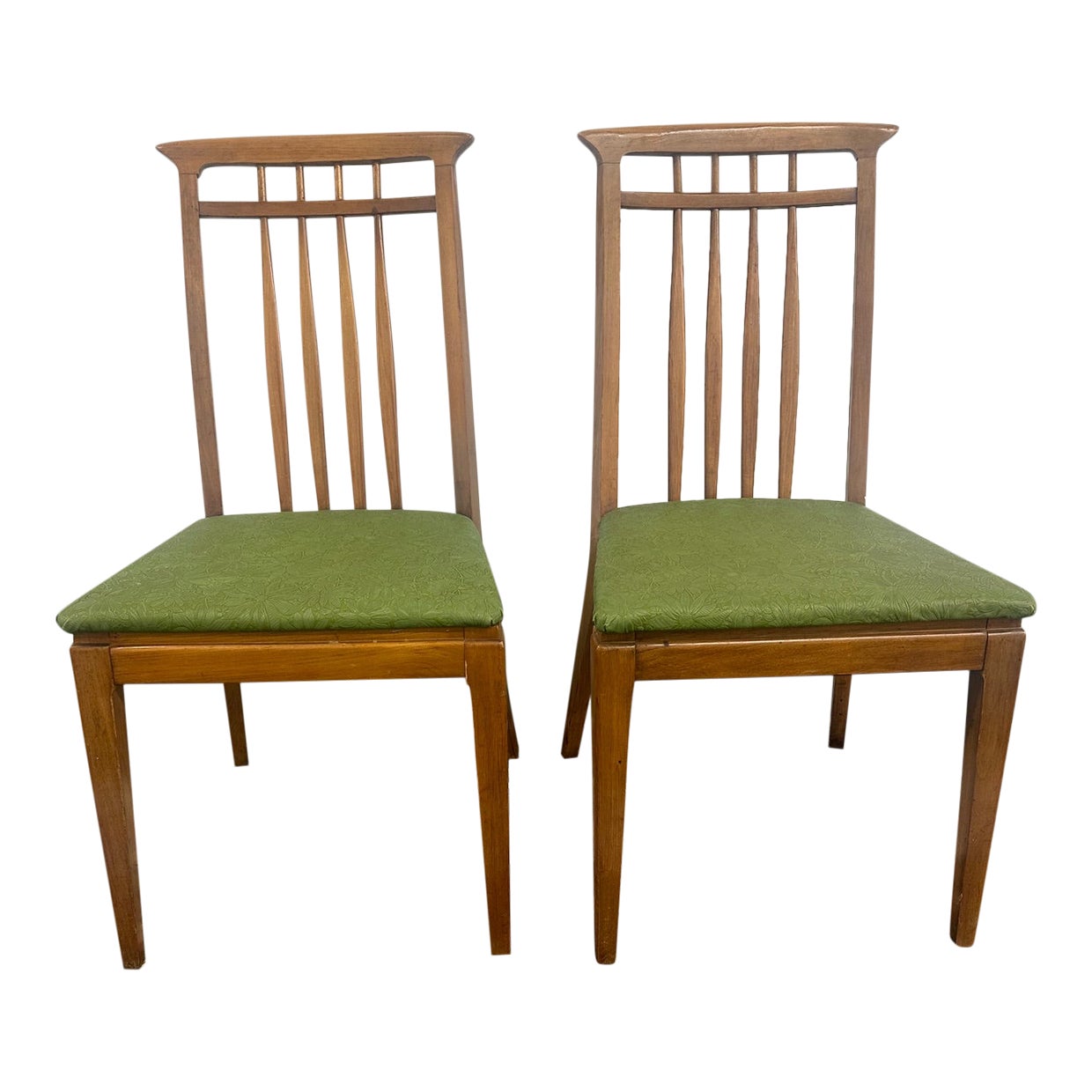 1960s Pair of Wooden Mid-Century Modern Chairs With Green Floral ...