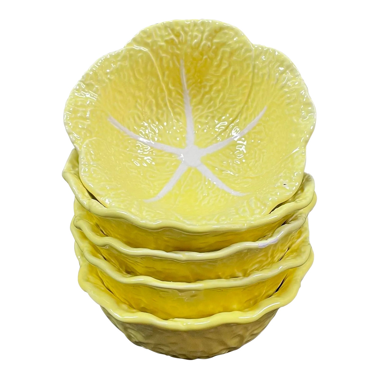 Vintage Bordallo Pinheiro Yellow Cabbage Ware Cereal Bowls - Set of 5 ...