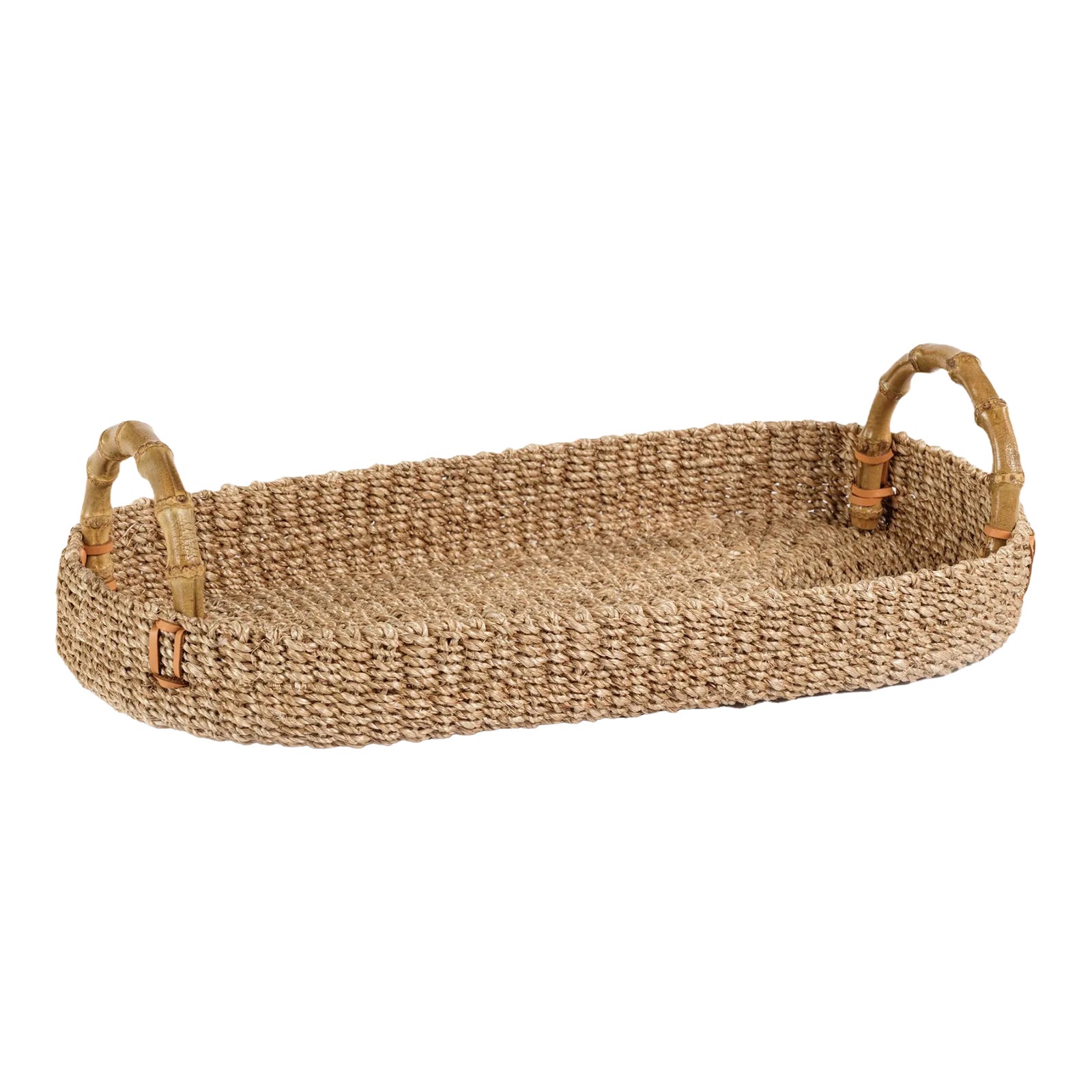 Timor Multipurpose Abaca Tray with Bamboo Handles, Medium | Chairish