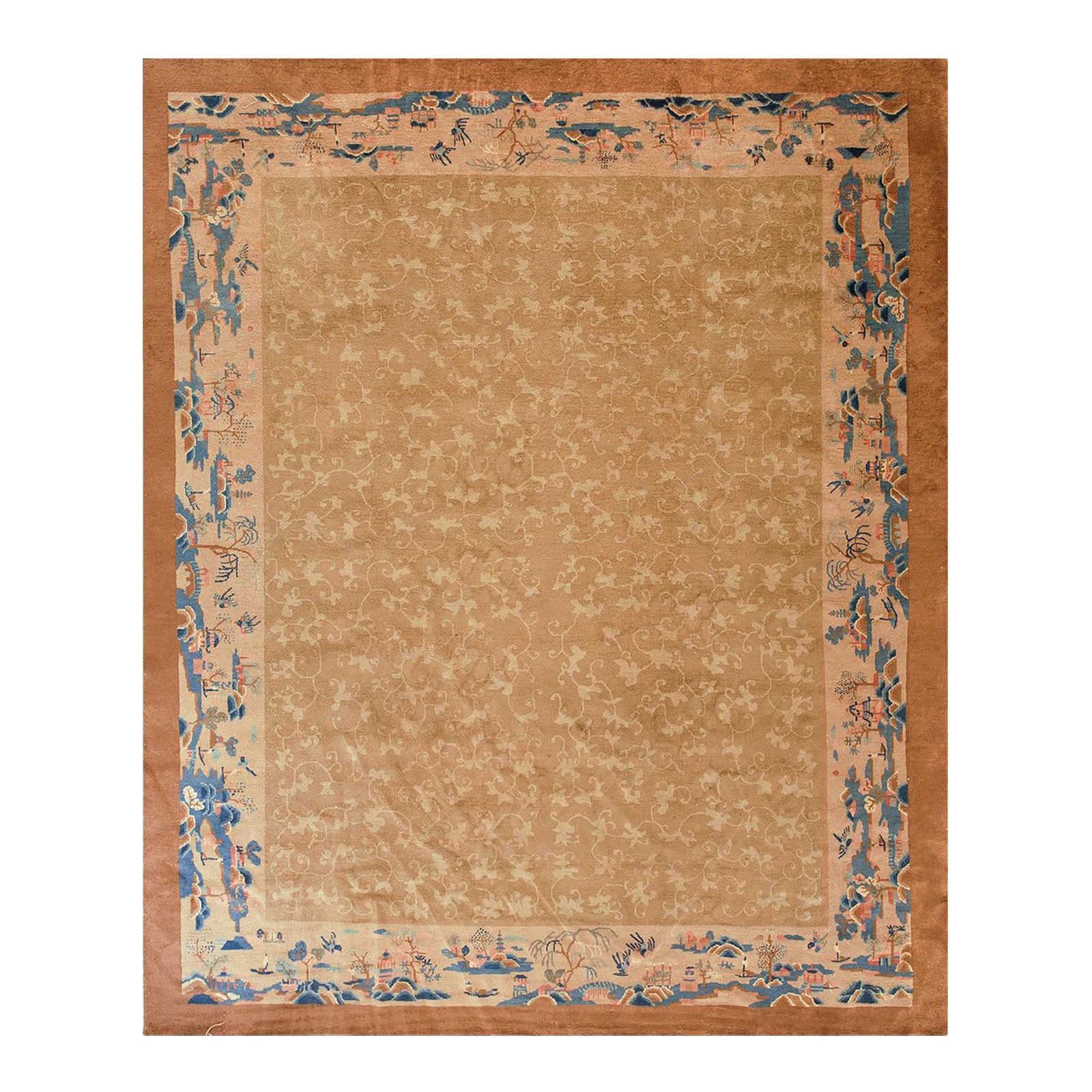 1920s Tan Camel Floral Traditional Antique Chinese Peking Rug 8' X 9'10 ...