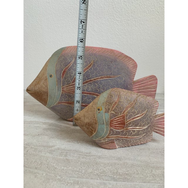 Vintage 1980s Teakwood Tropical Fish Sculptures Painted in Pastel - Set ...