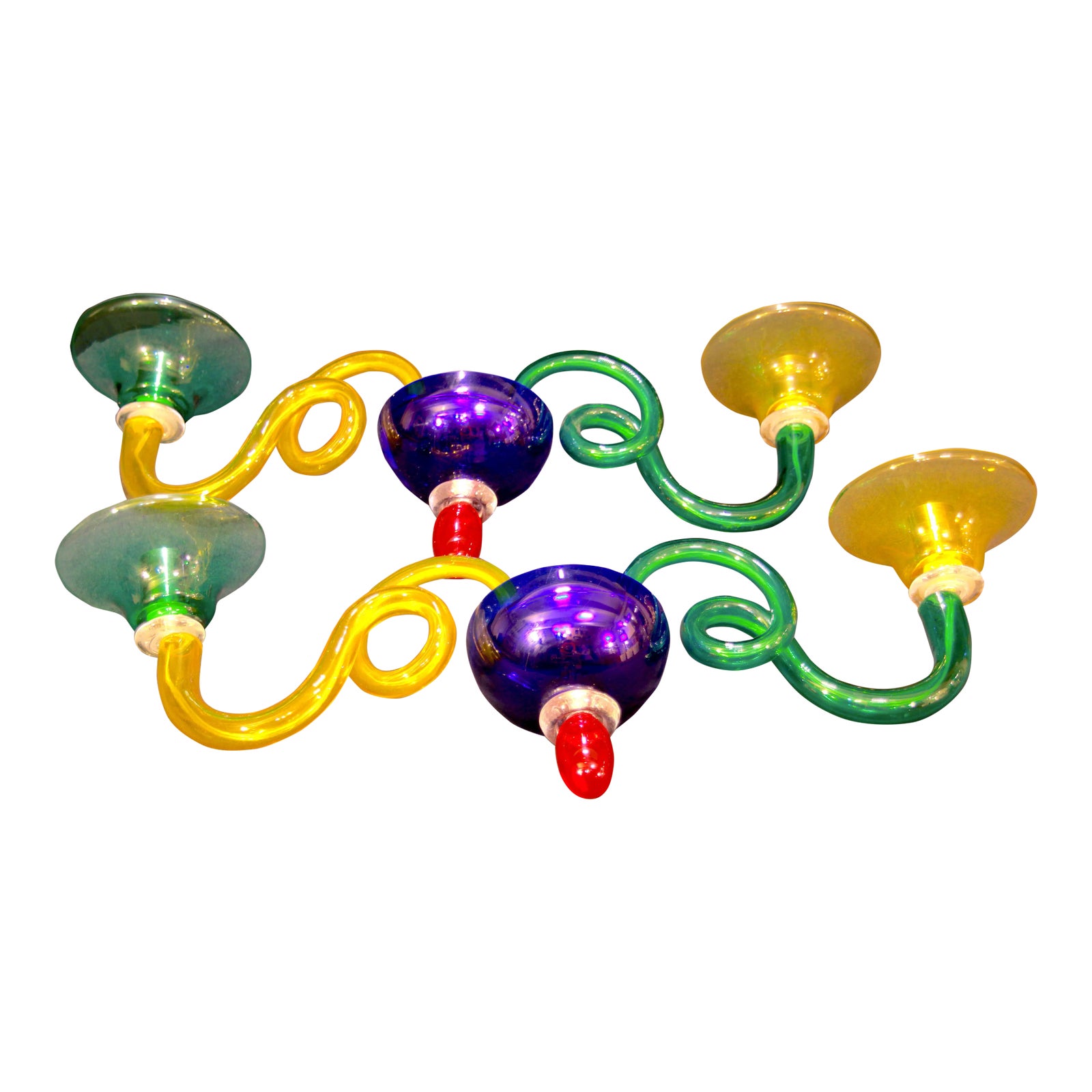 Sylcom Murano Glass Pair of Sconces, Two Arms Multicolored Memphis ...