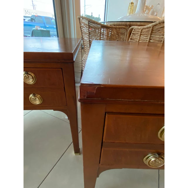 Vintage Pair Brass Wood Kittinger Nightstands End Side Tables Mid ...