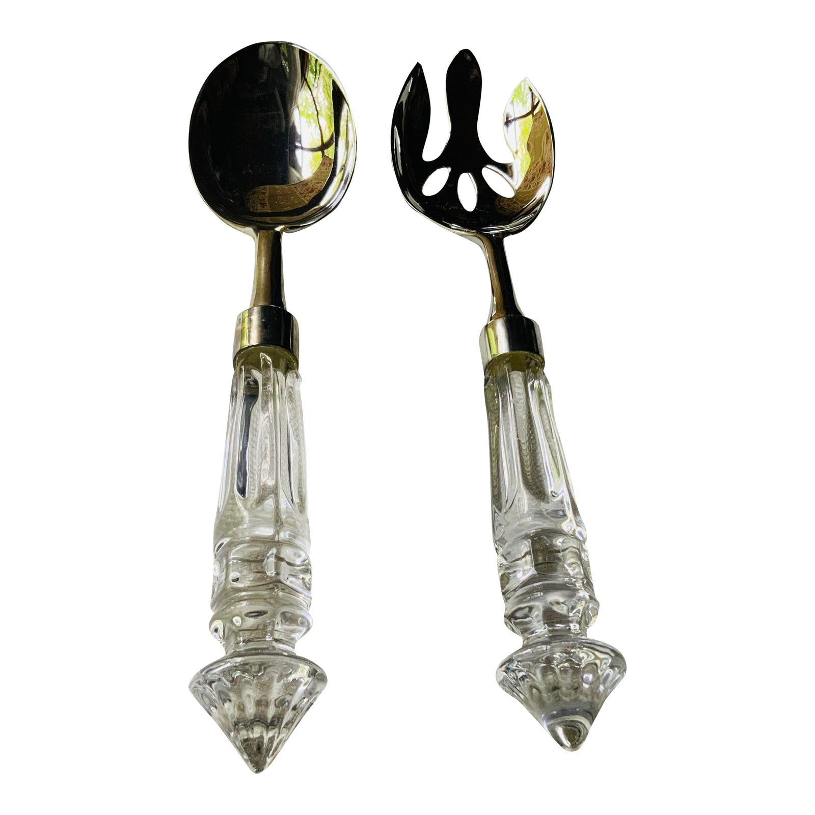 Vintage American Silverplate & Crystal Salad Servers Set - Art Deco ...