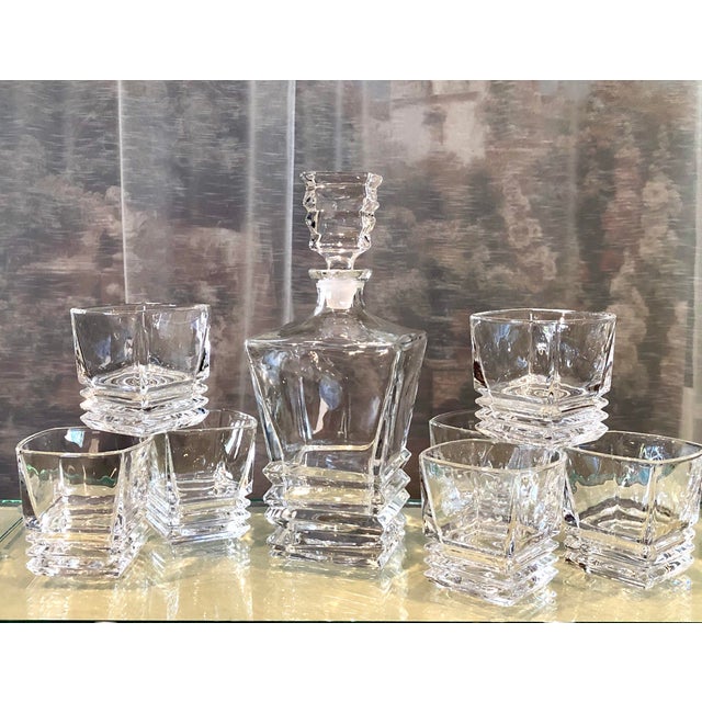 Vintage Lattice Routh Decanter And Old Fashioned Glasses Layers Design