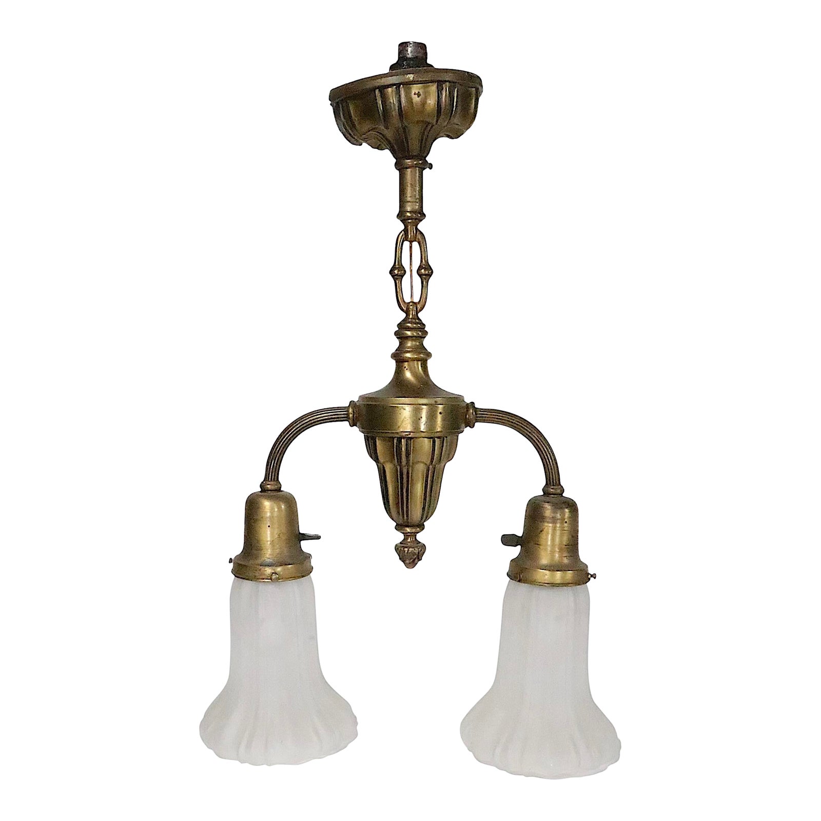 Early Electric Brass and Glass Two Arm Light Fixture C. 1900/20's ...
