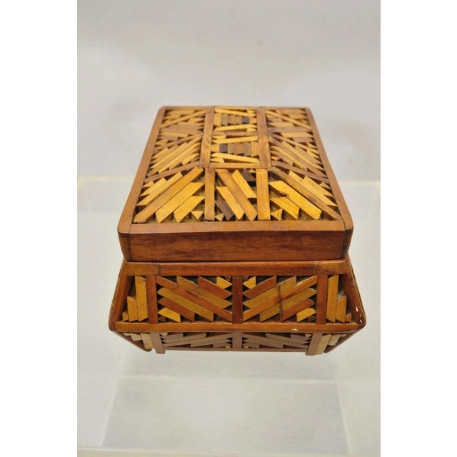 Vintage Arts & Crafts Tramp Art Folk Art Wood Inlay Jewelry Trinket ...