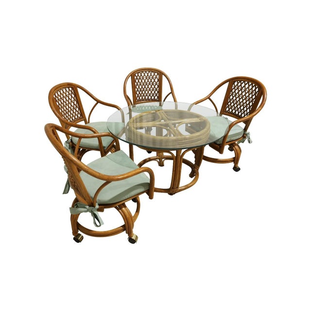 1980s Vintage Rattan Bentwood Patio Dining Set of 5 | Chairish