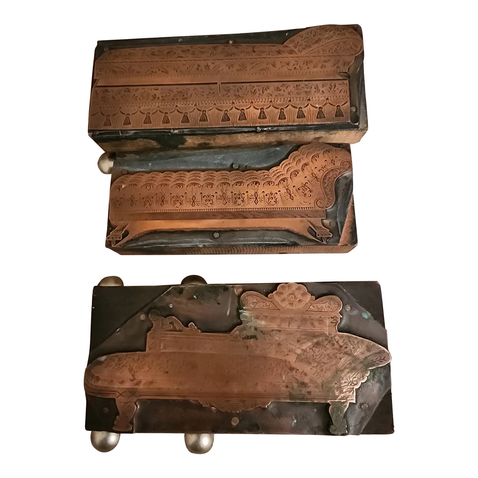 Three Antique Copper Printers Blocks | Chairish
