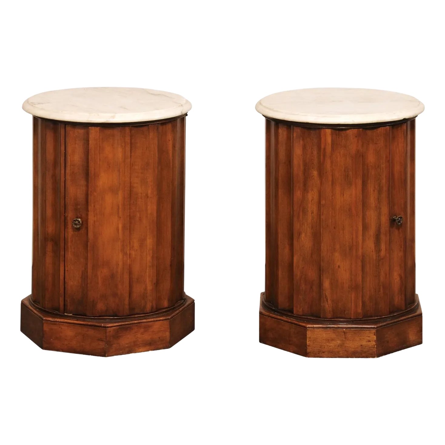 Italian Pair Marble Top Column Side Tables | Chairish