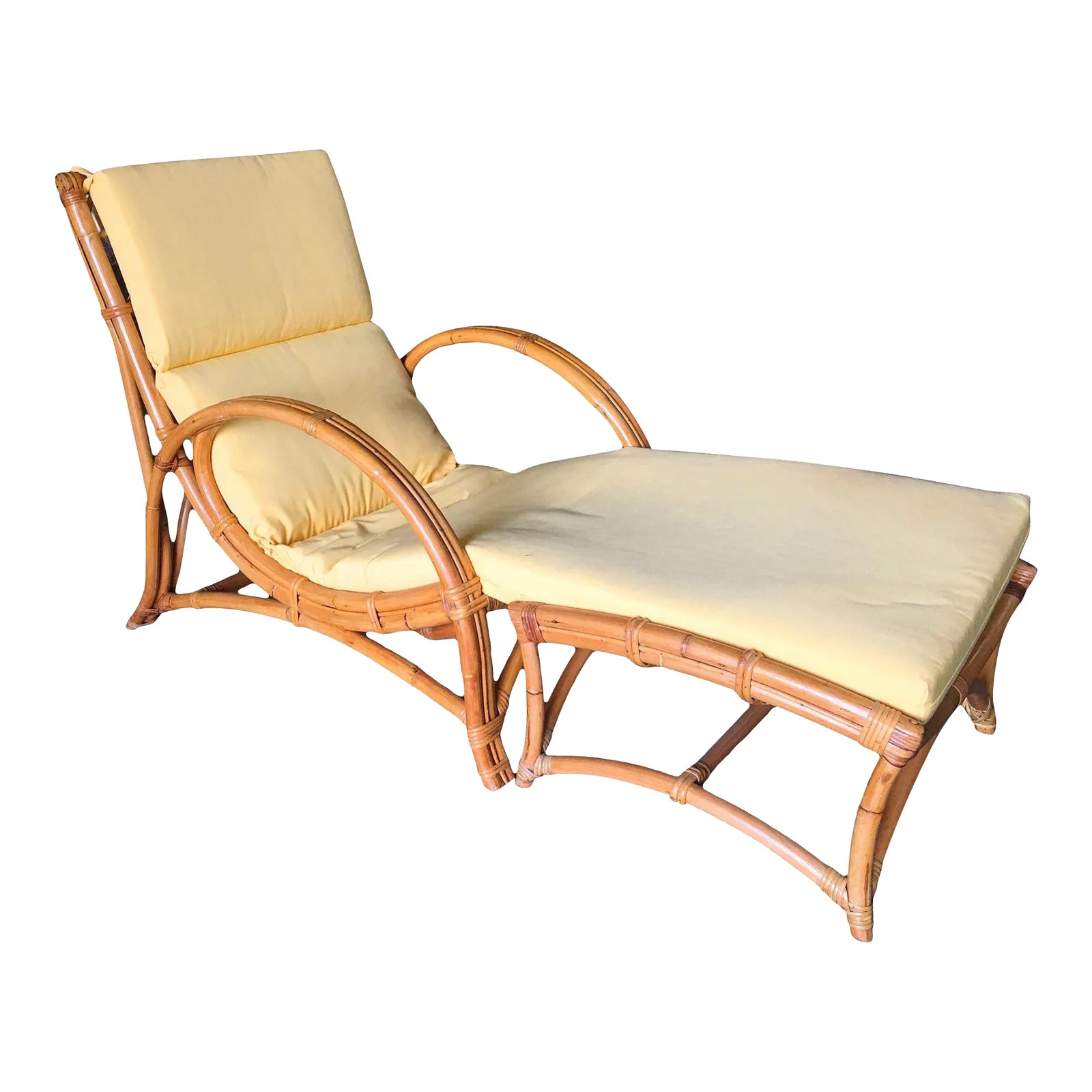 Restored Two-Strand Slope Seat Rattan Chaise Lounge | Chairish