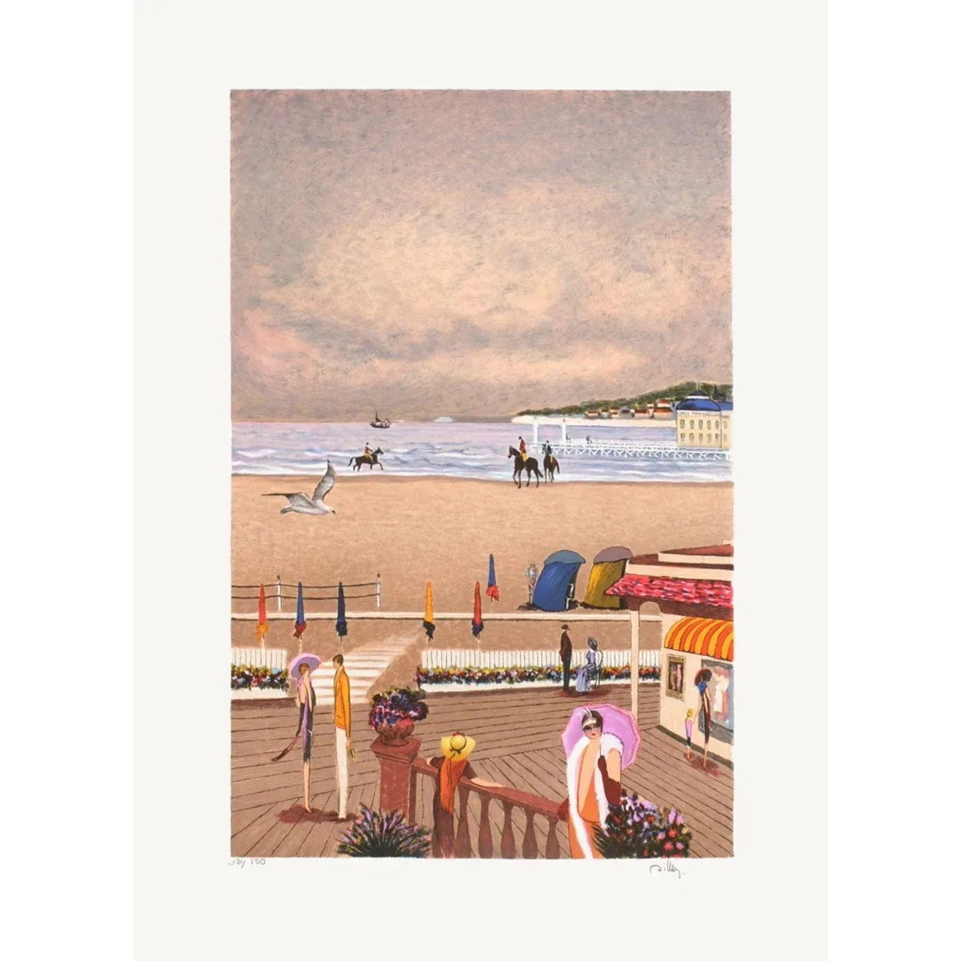 1980s "Deauville Seaside" Lithograph by Ramon Dilley | Chairish