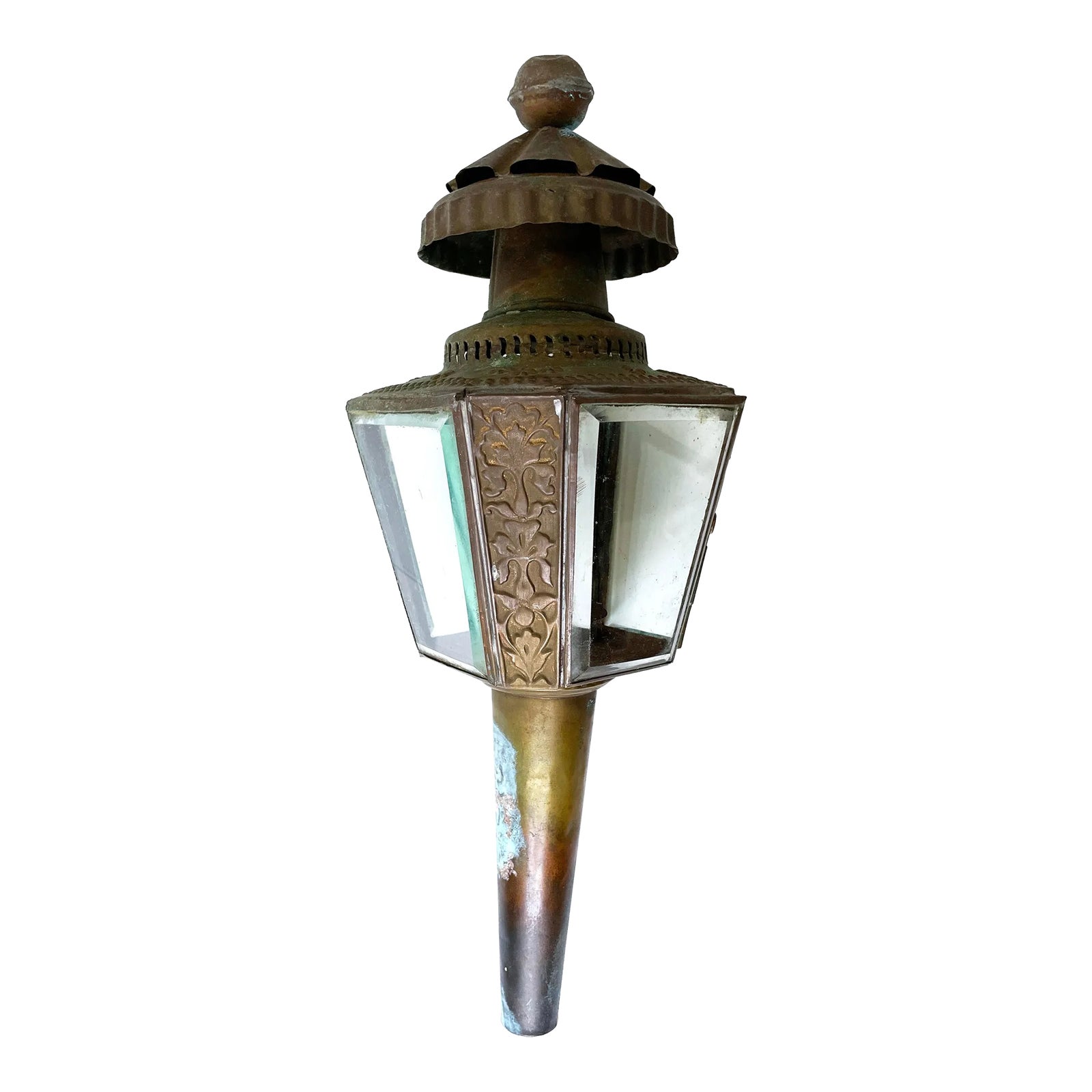 Antique Copper Coach Lantern With Art Nouveau Details and Beveled Glass ...