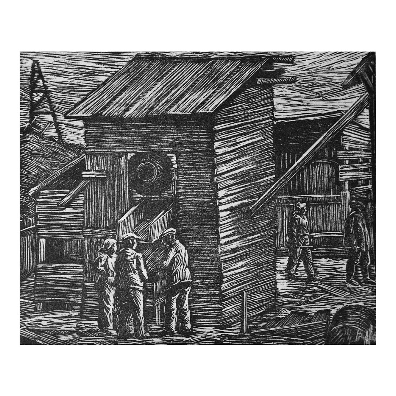 "Concrete Mixer, Moscow": Early 20th C. Woodcut Engraving by Albert ...
