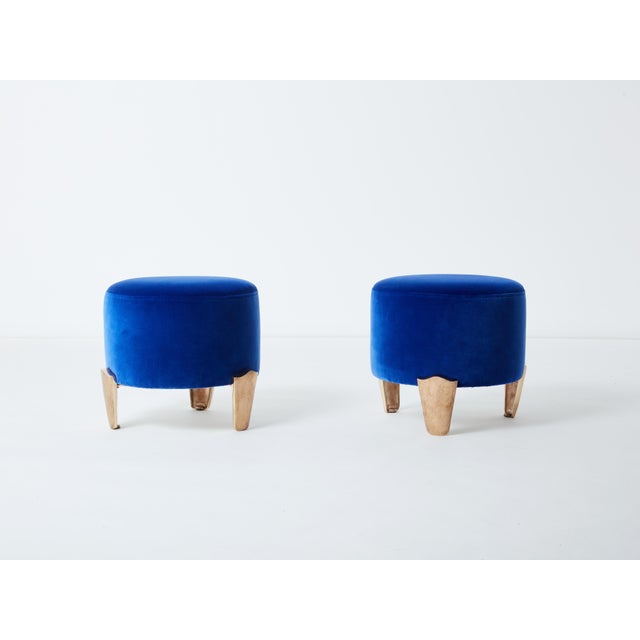 Pair of Stools Garouste & Bonetti ‘Koala’ Bronze Royal Blue Velvet 1995 ...