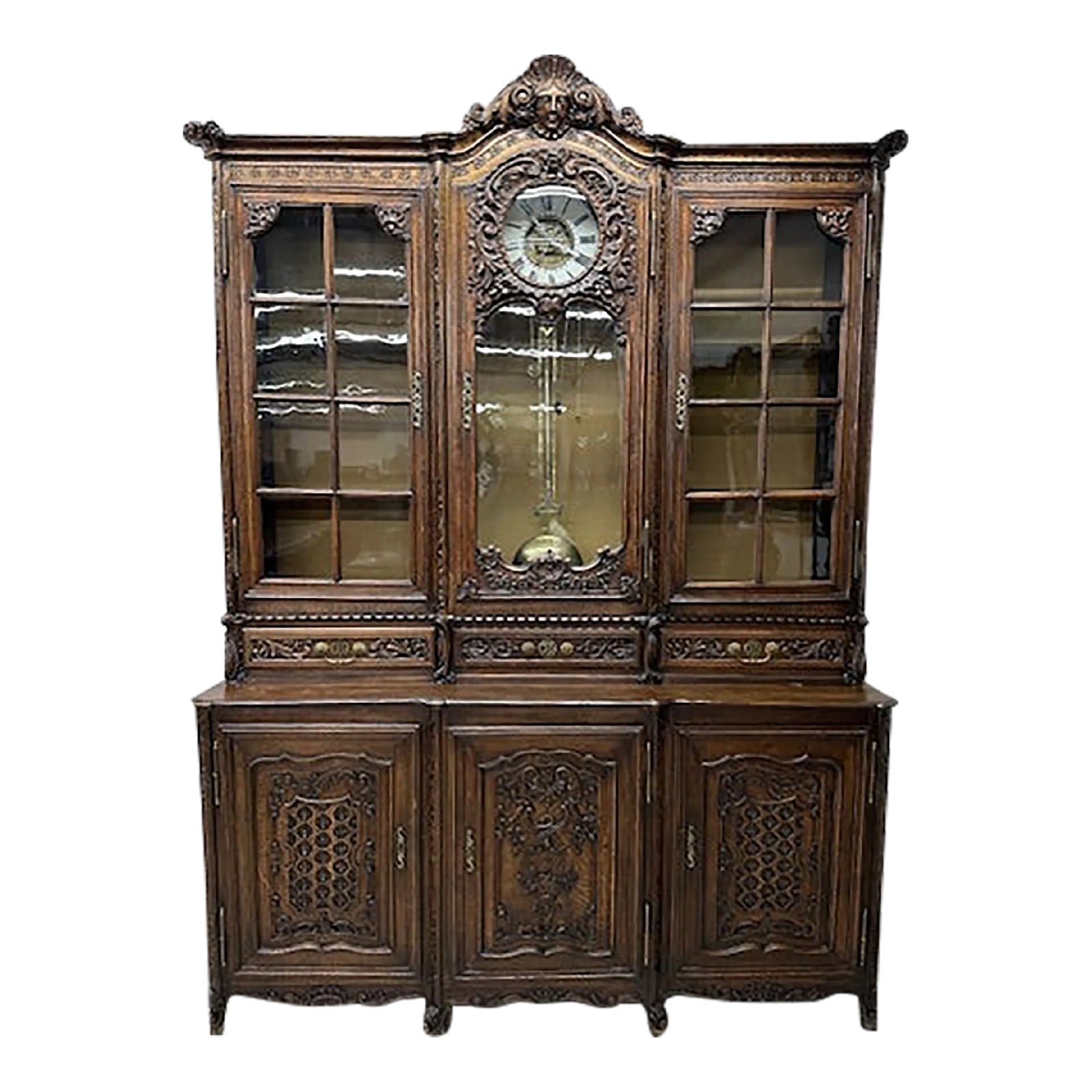 19th Century French Carved Oak Vaisselier With Clock | Chairish