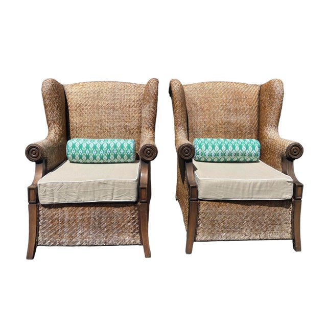 Mid 20th Century Vintage Wicker Rattan Palm Beach Style Pair of ...