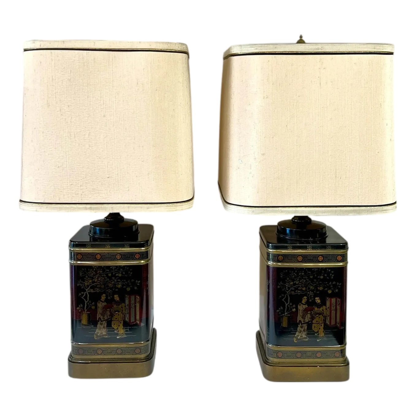 Mid 20th Century Pair Frederick Cooper Style Black Chinoiserie English ...