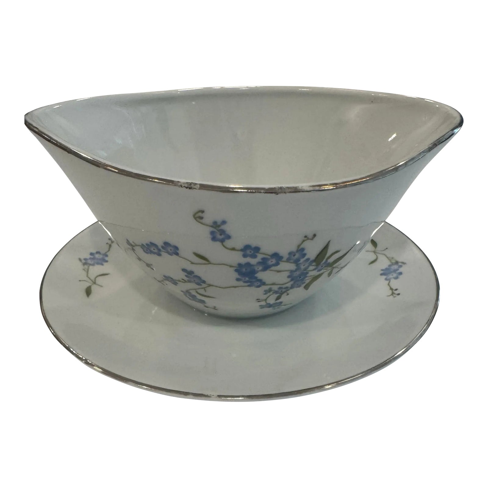 1980s Chodziez Fine China Gray Boat in Brenda Pattern | Chairish