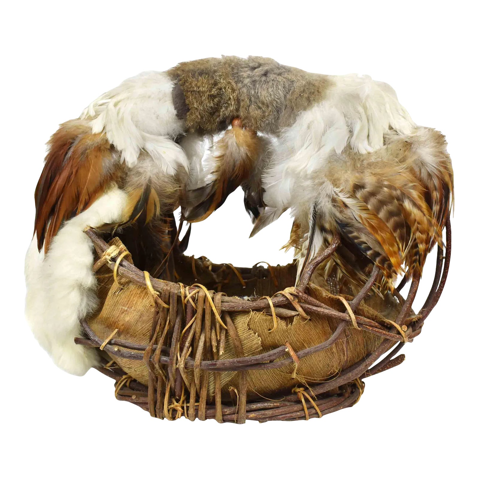 Late 20th Century Handmade Birch Bark Basket Decorated With Furs and ...