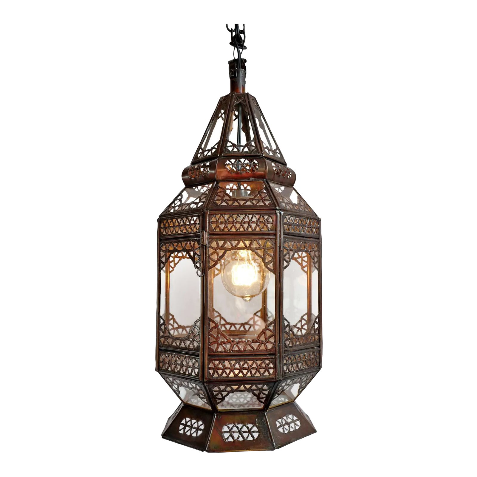 Moorish Tin & Clear Glass Lantern | Chairish