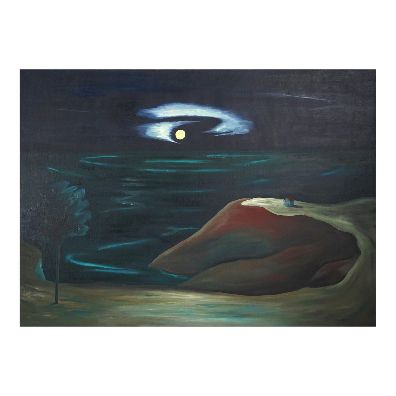 Surreal Full Moon Hawaii Cliff House Nocturnal Hawaiian 1940s Landscape ...