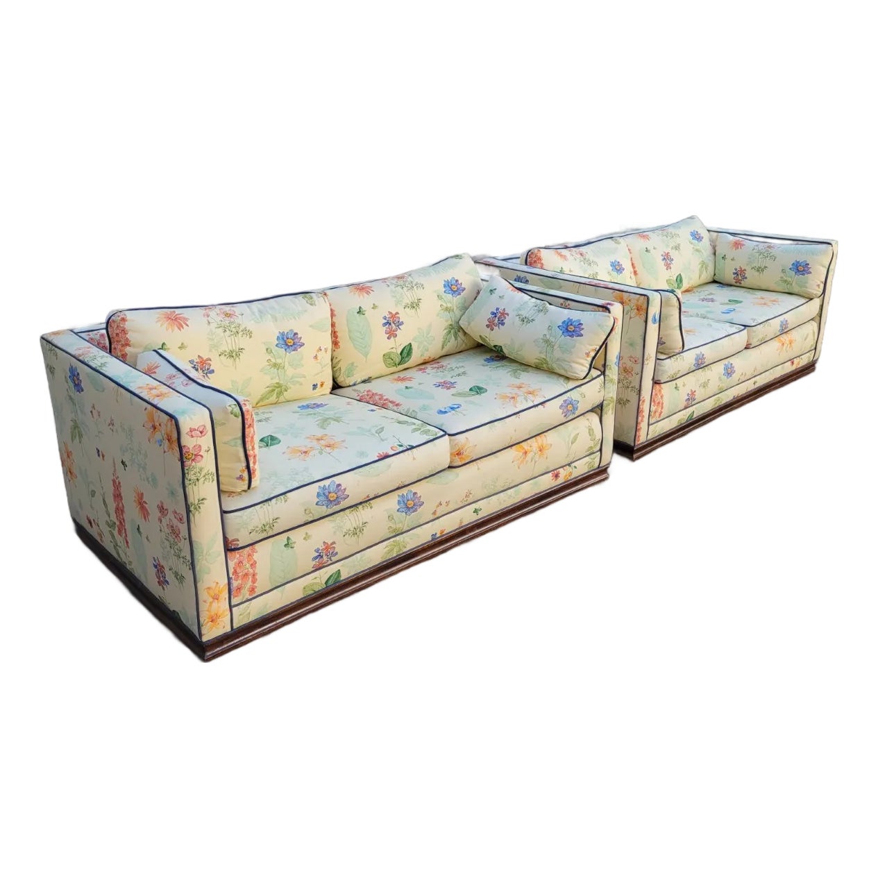 Pair of Vintage Botanical Print Loveseats in Waverly “Second Spring ...