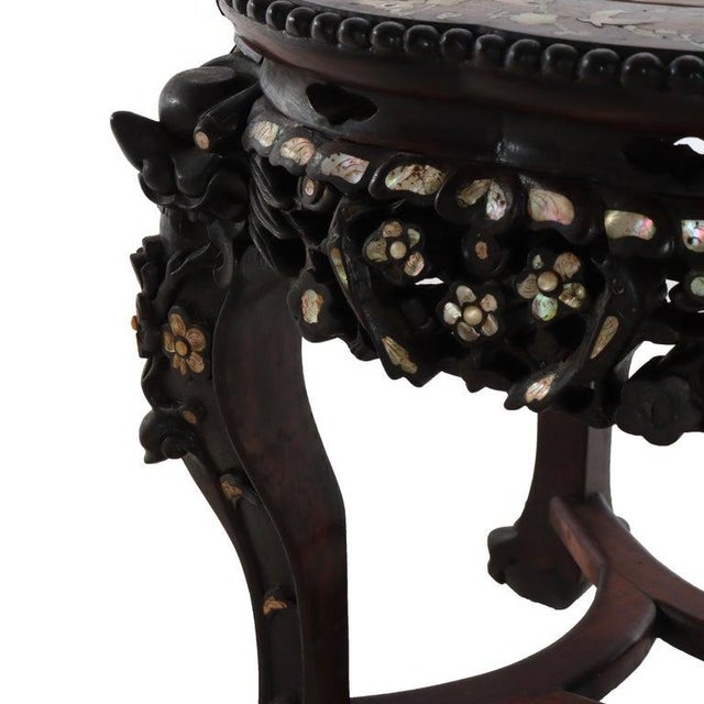 1920s Chinese Floral Carved Rosewood Rouge Marble Top Stand With Mother ...