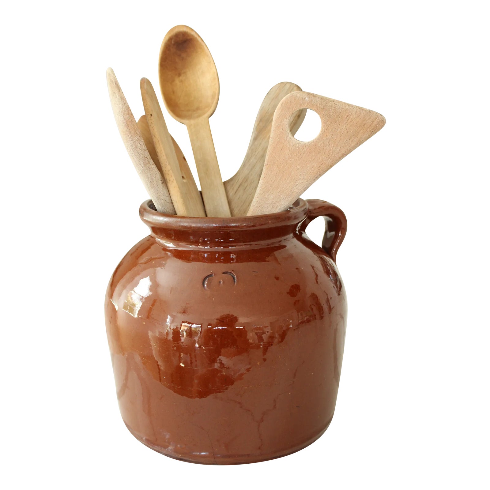 Stoneware Earthtone Glazed Pottery Utensil Jug | Chairish