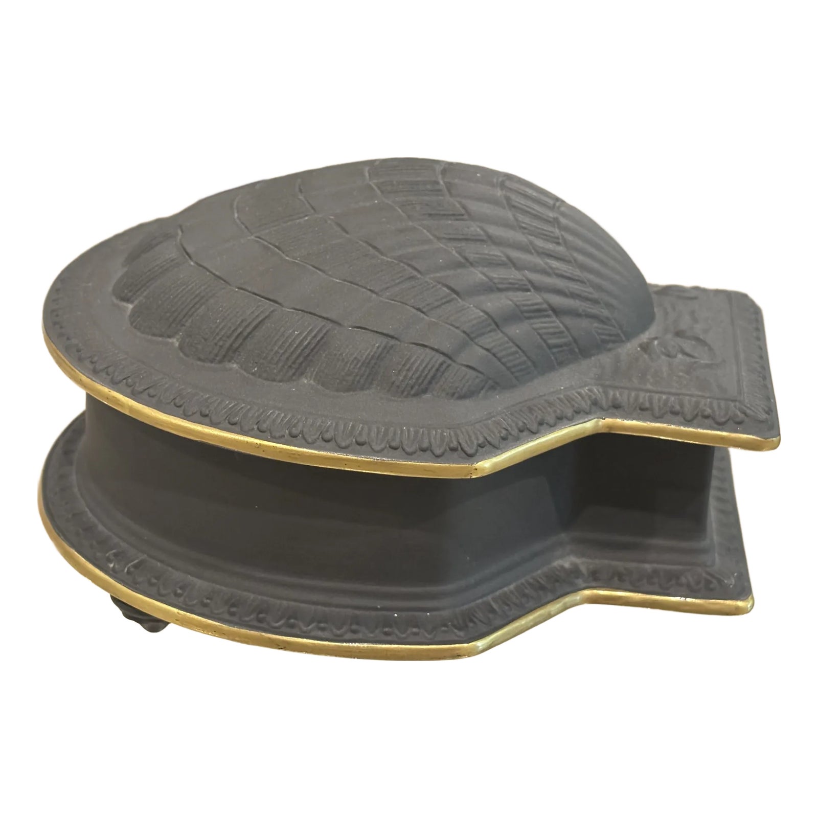 Vintage Black Ceramic Basalt Seashell Box With Gilt Gold Edges #2 of 2 ...